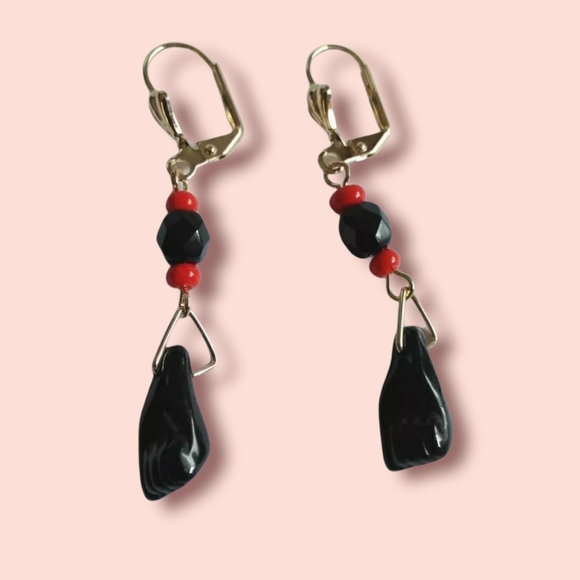 Jewelry | Hand Black Simulated Azabache Dangle Earring 18k Gold Plated ...